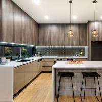 China 2024 Design Modern L-Shaped Wooden Kitchen Furniture for a Contemporary Villa Kitchen for sale