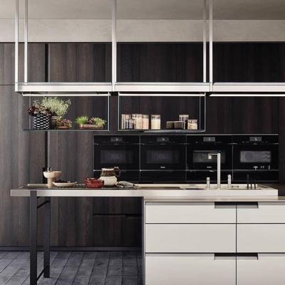 China Melamine Board Glossy Black Handles Luxury Modern Kitchen Cabinets for Apartment for sale