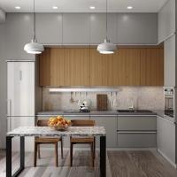China Modern Kitchen Furniture with Blum Hardware and Customized Veneer Color Wood Design for sale