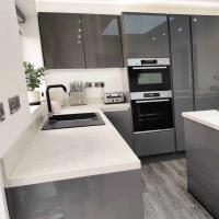 China Glass Used Hanging Black Pvc Stand Alone Kitchen Cabinet with Customized Veneer Color for sale