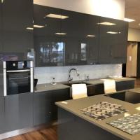 China Glass Used Hanging Black Pvc Stand Alone Kitchen Cabinet with Customized Veneer Color for sale