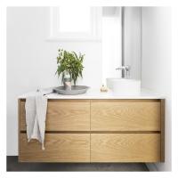 China Modern Euro Style Bathroom Vanity with Wood Grain Floating Vanity and Silver Mirror for sale