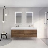 China Modern Euro Style Bathroom Vanity with Wood Grain Floating Vanity and Silver Mirror for sale