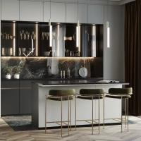 China Villa Kitchen YALIG Modern Design Outdoor Black Color Kitchen Pantry Cabinet with Bar for sale