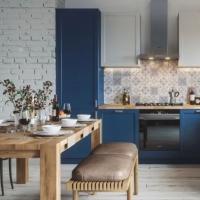 China Wall Mounted Unit Eco-Friendly Navy Blue Kitchen Cabinet Melamine Board Construction for sale