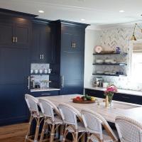China Wall Mounted Unit Eco-Friendly Navy Blue Kitchen Cabinet Melamine Board Construction for sale