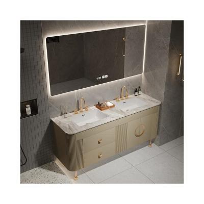China Environment Standard E1 Freestanding Wooden Waterproof Double Sink Bathroom Vanities for sale