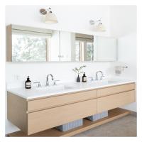 China Modern Design Dark Wood Grain Bathroom Cabinet with Wall Mount and Plywood Door Panel for sale