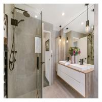 China Customized Color High Gloss Acrylic Bathroom Cabinet with Double Sink and Wall Mount for sale