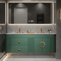 China CAD/3D American Style Modern Design Floor PVC Particleboard Bathroom Vanity Cabinet with Sink for sale