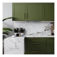 China Perfect Match Shaker Style Green Paint Finish Solid Wood Cabinets and Quartz Countertops for sale