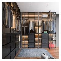 China Modern Design Style Wooden Minimalist Wardrobe with Glass Door Panel and Light Strip for sale