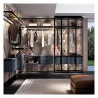 China Modern Design Style Wooden Minimalist Wardrobe with Glass Door Panel and Light Strip for sale