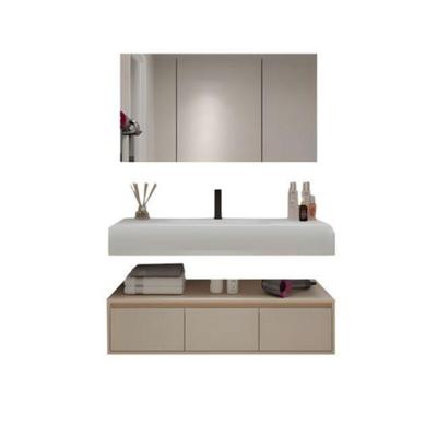 China Floating White Lacquered Vanity Combo with Rounded Design Countertop and Solid Wood Doors for sale