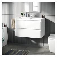 China Solid Wood Round Suspended Bathroom Vanity with Sink and Small Format Glossy Finish for sale