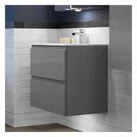 China Solid Wood Round Suspended Bathroom Vanity with Sink and Small Format Glossy Finish for sale
