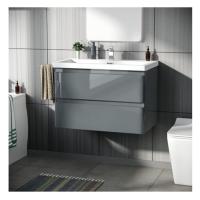 China Solid Wood Round Suspended Bathroom Vanity with Sink and Small Format Glossy Finish for sale