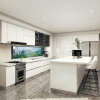 China Kitchen Pantry Cabinets with Quartz Stone Countertop and Drawer Basket by YALIG 2024 for sale