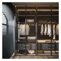 China Solid Wood Bedroom Wardrobe with Customised Glass Door Panels and Metal Sliding Doors for sale