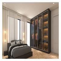 China Solid Wood Bedroom Wardrobe with Customised Glass Door Panels and Metal Sliding Doors for sale