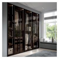 China Solid Wood Bedroom Wardrobe with Customised Glass Door Panels and Metal Sliding Doors for sale