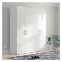 China Home Furniture Glossy Acrylic Panel Solid Wood Bedroom Wardrobe with Black Glass Door for sale