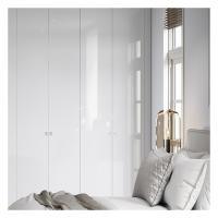 China Home Furniture Glossy Acrylic Panel Solid Wood Bedroom Wardrobe with Black Glass Door for sale