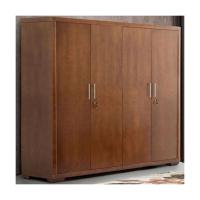 China Modern Home Bedroom Set Furniture Solid Wood Master Wardrobe Glossy Dark Wood Grain for sale