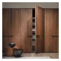 China Modern Home Bedroom Set Furniture Solid Wood Master Wardrobe Glossy Dark Wood Grain for sale