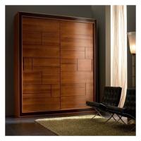 China Modern Home Bedroom Set Furniture Solid Wood Master Wardrobe Glossy Dark Wood Grain for sale