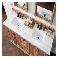 China Luxury Solid Wood Bathroom Vanity with White Rock Slab Countertop and Faucet Included for sale