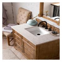 China Luxury Solid Wood Bathroom Vanity with White Rock Slab Countertop and Faucet Included for sale