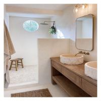 China Solid Wood Countertop Bathroom Cabinet with Silver Mirror and Vintage Style Vanity for sale
