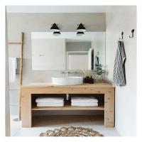 China Solid Wood Countertop Bathroom Cabinet with Silver Mirror and Vintage Style Vanity for sale
