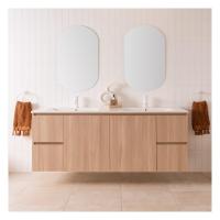 China end Hotel Cherry Wood Bathroom Cabinet with Rock Slab Countertop and Double Doors for sale