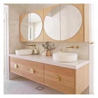 China end Hotel Cherry Wood Bathroom Cabinet with Rock Slab Countertop and Double Doors for sale