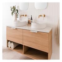 China end Hotel Cherry Wood Bathroom Cabinet with Rock Slab Countertop and Double Doors for sale