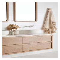 China end Hotel Cherry Wood Bathroom Cabinet with Rock Slab Countertop and Double Doors for sale