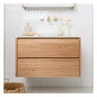 China end Hotel Cherry Wood Bathroom Cabinet with Rock Slab Countertop and Double Doors for sale