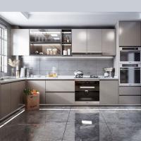 China Modern High Gloss Flat Pack Kitchen Cabinet Furniture with PVC Membrane Door Panel for sale