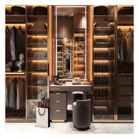 China Leisure Facilities Modern Glass Panel Solid Wood Walk In Wardrobe with Lighting Design for sale