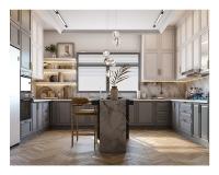 China Solid Wood Fitted Carving Kitchen Cabinet Set in American Classic Gray with Flat Edge for sale
