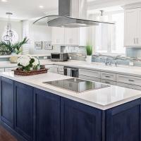 China Trend Blue Shaker Style Kitchen Cabinets Solid Wood Furniture for Modular Kitchen for sale