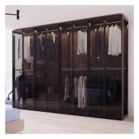 China Home Furniture Modern Black Aluminium Framed Glass Panels Solid Wood Wardrobe with Light Bar Decoration for sale