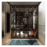 China Home Furniture Modern Black Aluminium Framed Glass Panels Solid Wood Wardrobe with Light Bar Decoration for sale