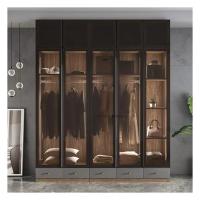 China Home Furniture Modern Black Aluminium Framed Glass Panels Solid Wood Wardrobe with Light Bar Decoration for sale