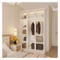 China Adjustable Height Elegant White Aluminium Framed Glass Door Panel Solid Wood Wardrobe for sale