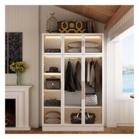 China Adjustable Height Elegant White Aluminium Framed Glass Door Panel Solid Wood Wardrobe for sale