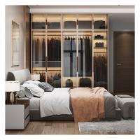 China Adjustable Height Elegant White Aluminium Framed Glass Door Panel Solid Wood Wardrobe for sale