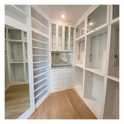 China Bedroom Furniture Custom Walk-in Wardrobe with White Aluminium Frame and Glass Panel for sale